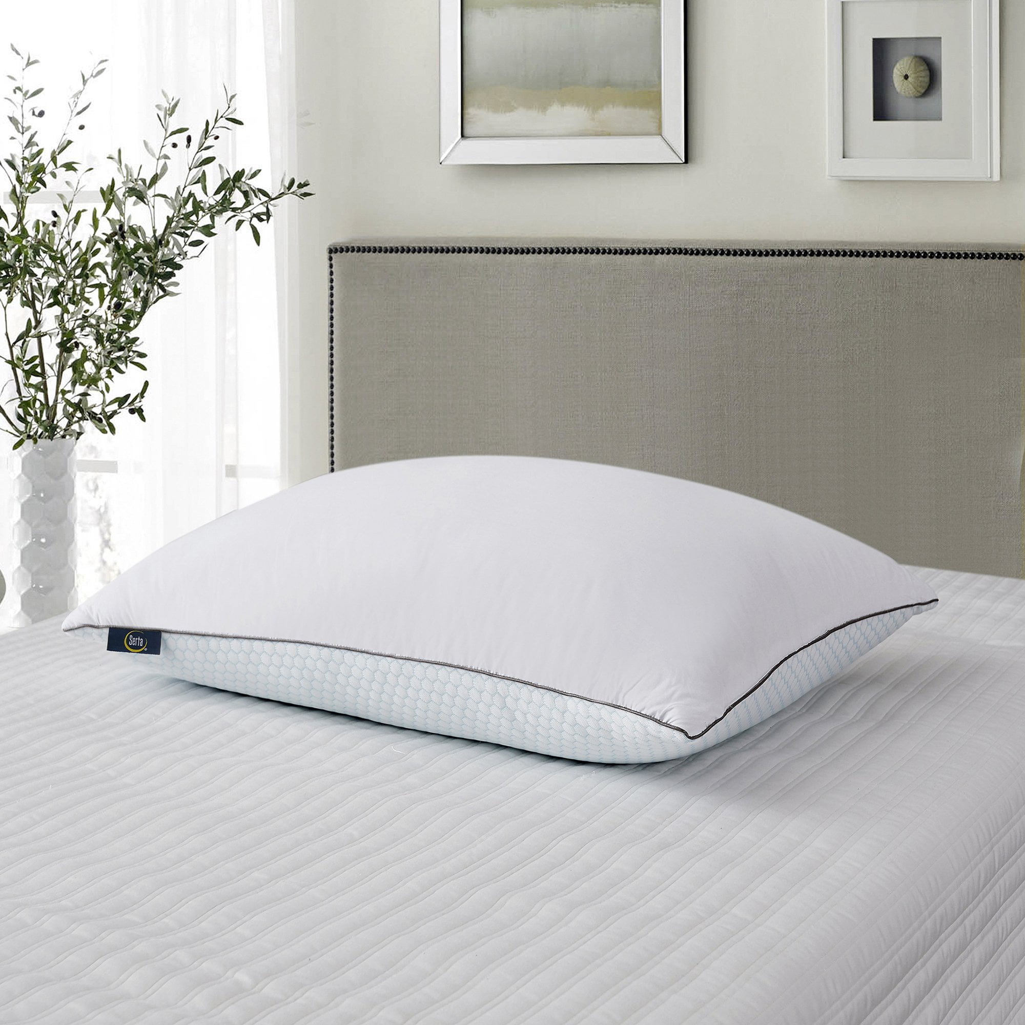 Serta 233 Thread Count Summer And Winter White Goose Feather Bed Pillow ...