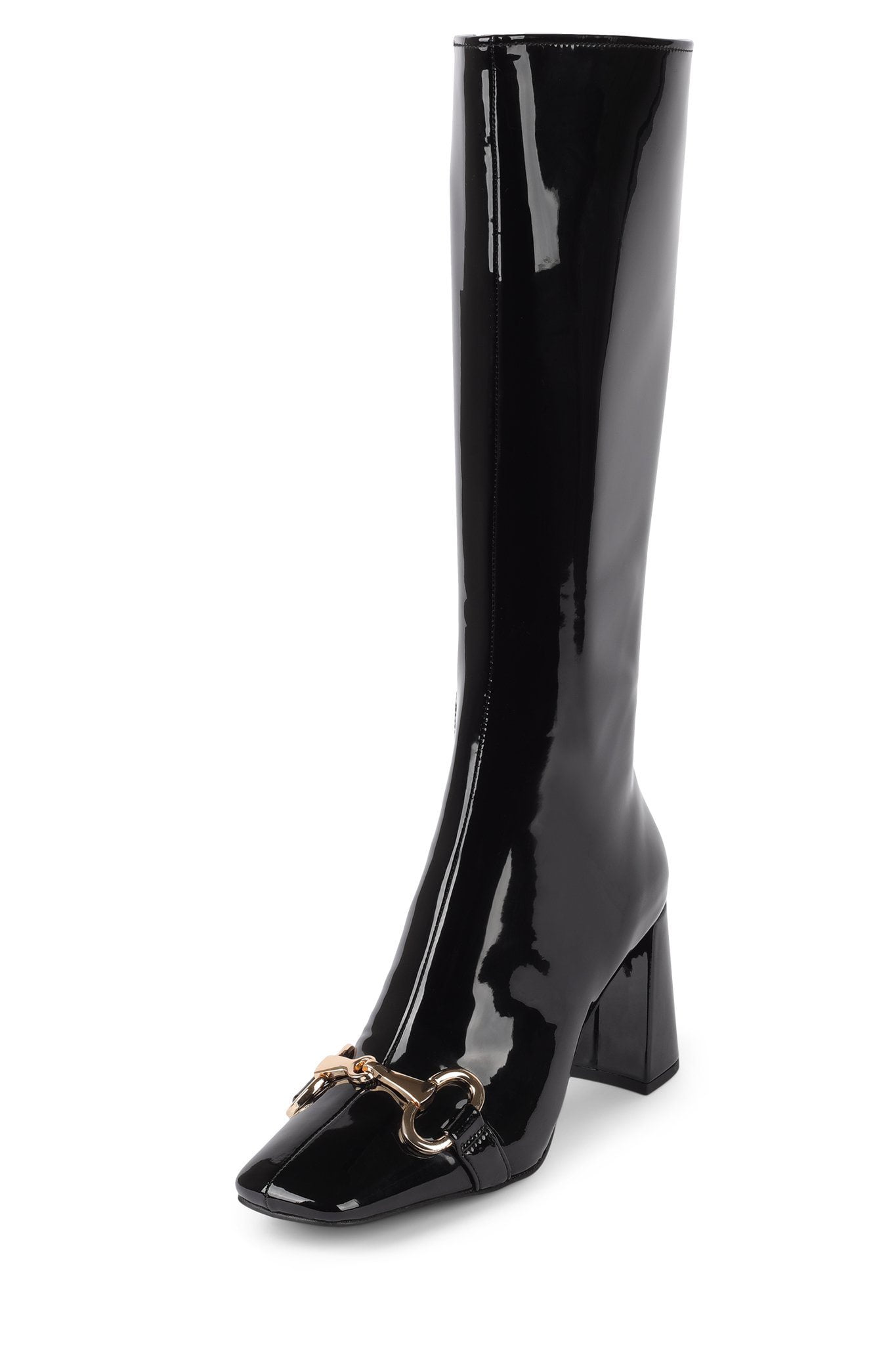 Jeffrey Campbell PATTI-OKH Black Patent Block Heel Knee-High Gold ...
