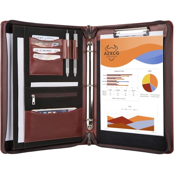 AZXCG Padfolio with 3 Ring Binder Genuine Leather Portfolio for Women ...