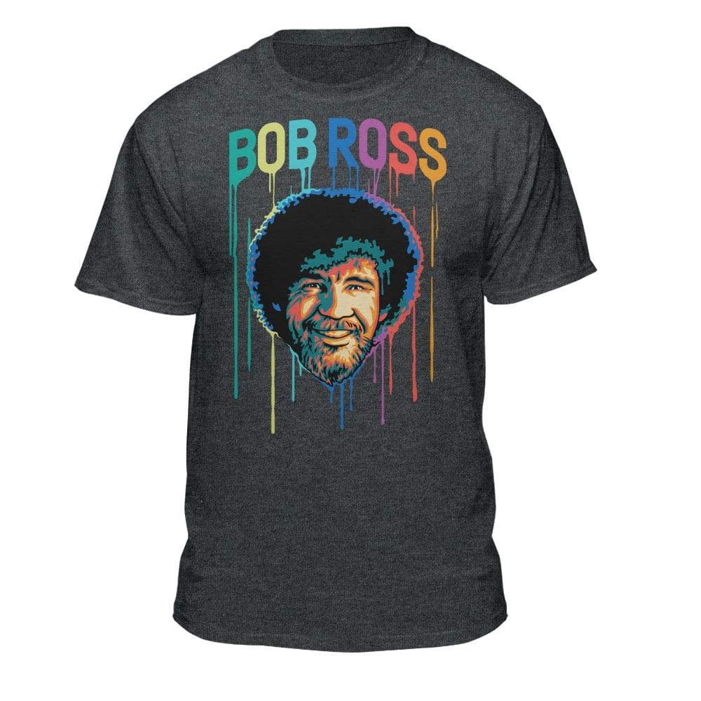 Teelocity Bob Ross Paint Drip Charcoal Heather Short Sleeve Graphic Tee ...