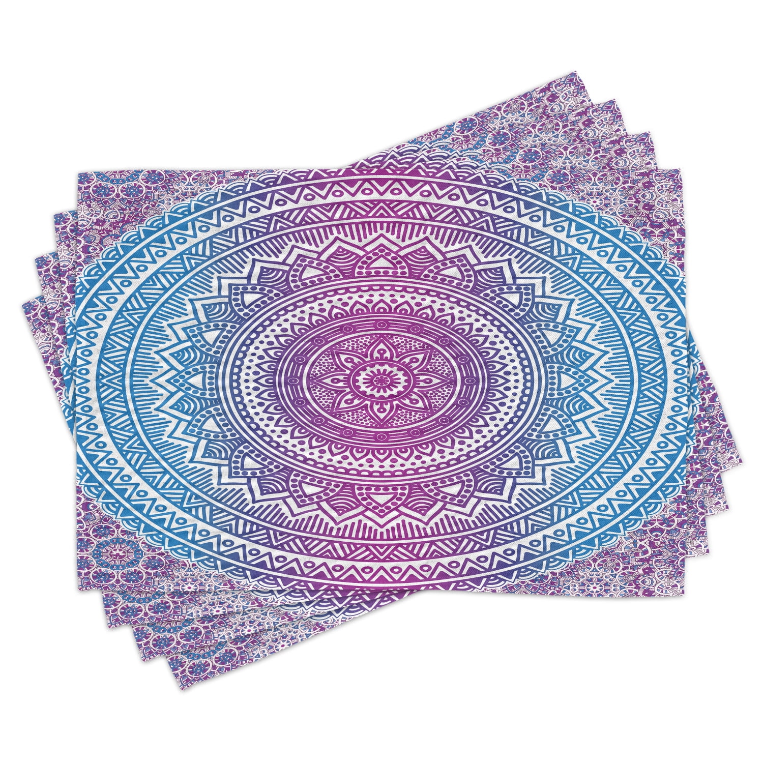 Blue and Pink Placemats Set of 4 Ombre Mandala Floral Star Medallion ...