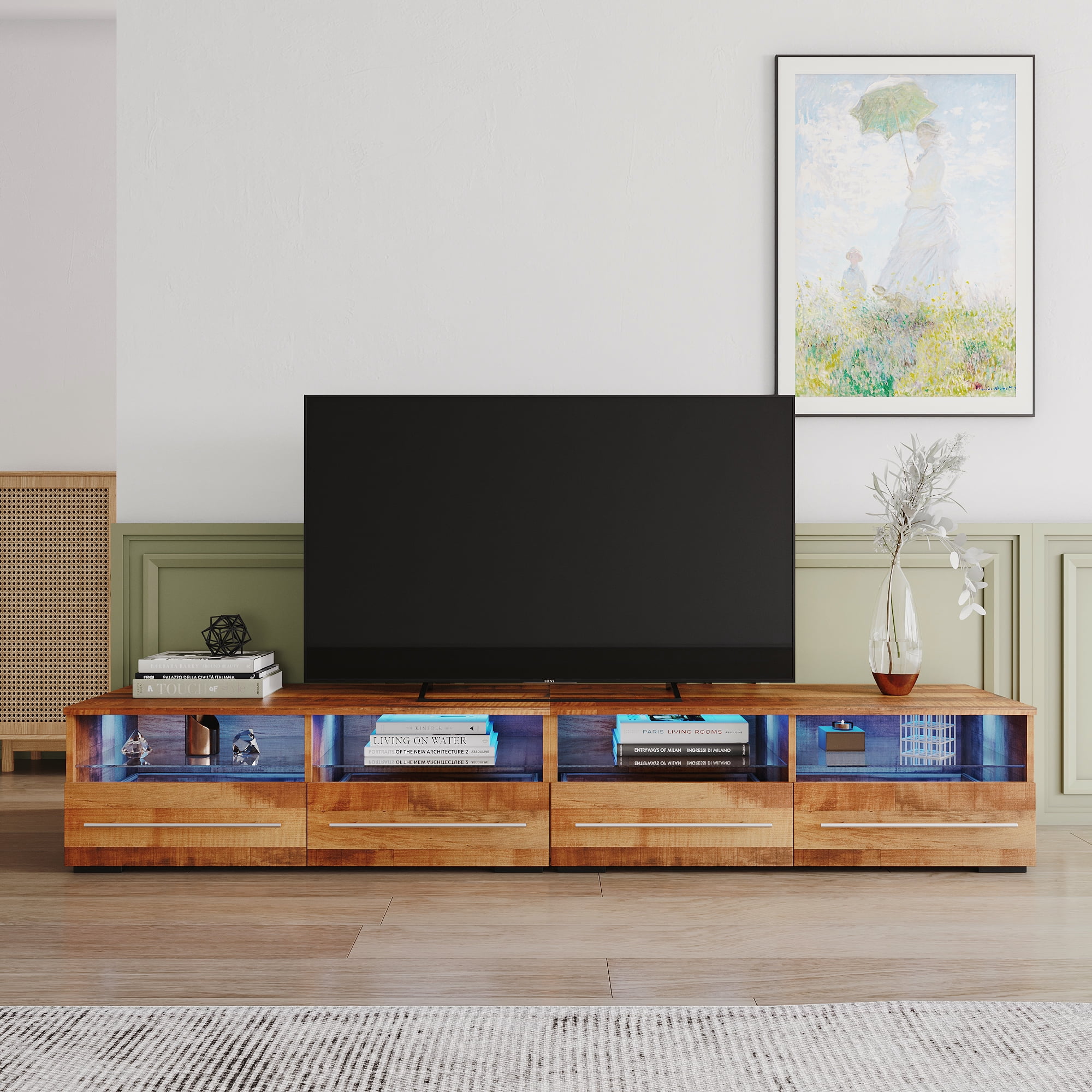paproos TV Stand for 75 Inch TV, Modern TV Cabinet with 16 Colors LED ...