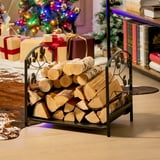 Costway 19'' Outdoor & indoor Metal Firewood Storage Rack Leaf Patterns ...