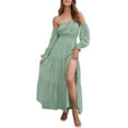 Weardear Summer Maxi Dress Sexy Flowy Ruffle Long Sleeve Off Shoulder ...