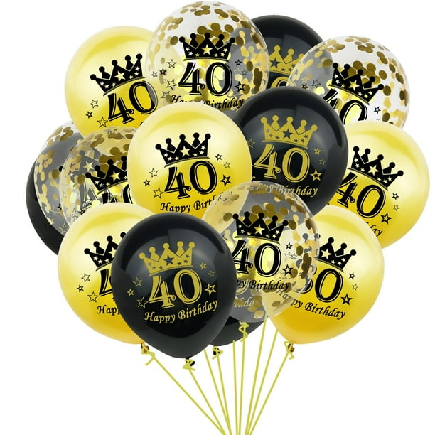 40th Birthday Balloons - 15 Pcs Black Gold Happy 40th Birthday Latex ...
