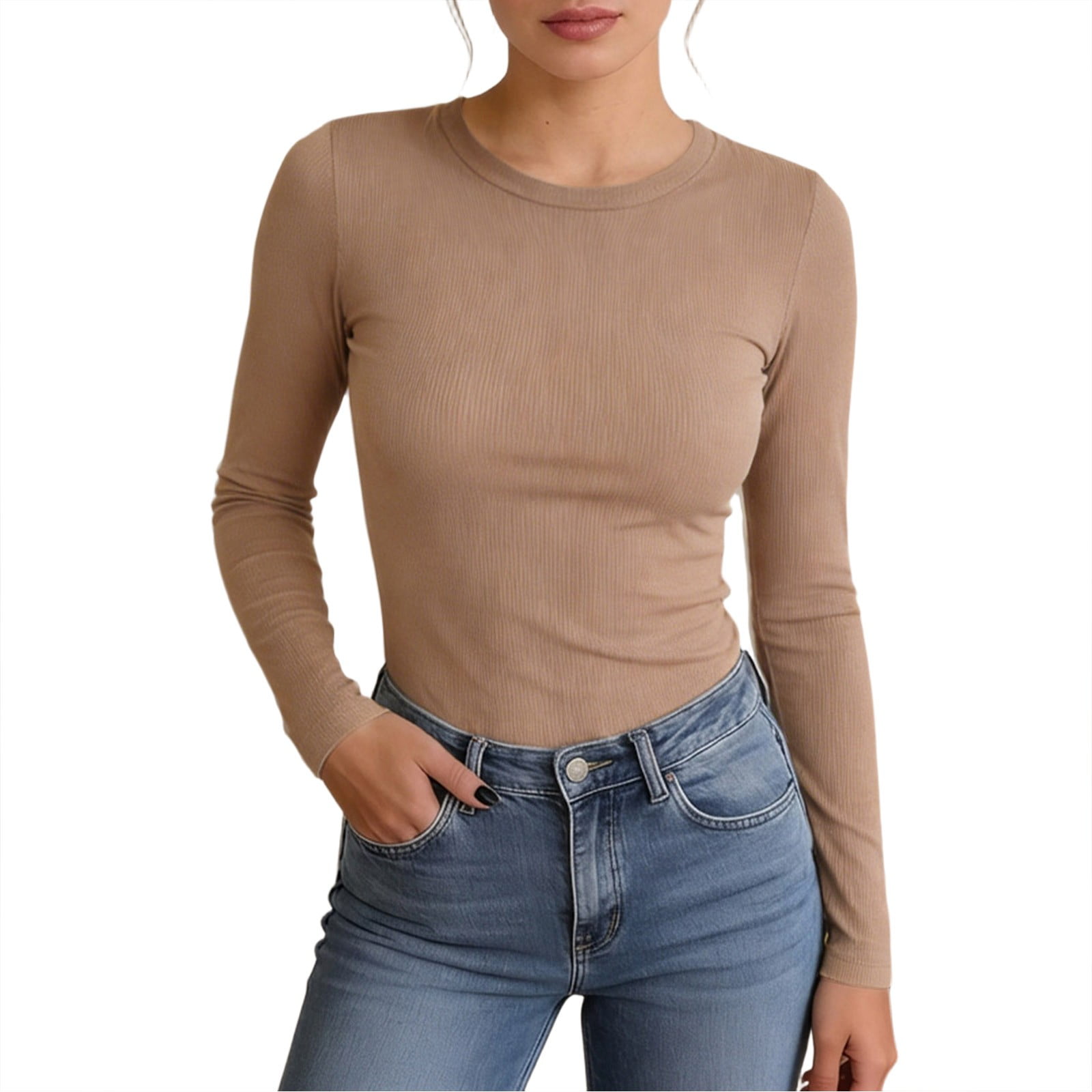 Click here for Fgnfyis Womens Long Sleeve Tops Stretch Crewneck R... prices