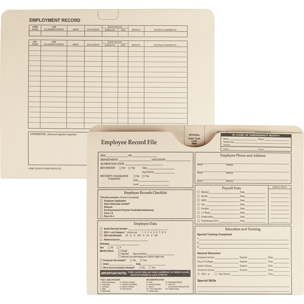 Quality Park, QUA69998, Top-tab Employee Record Folder, 20 / Pack ...