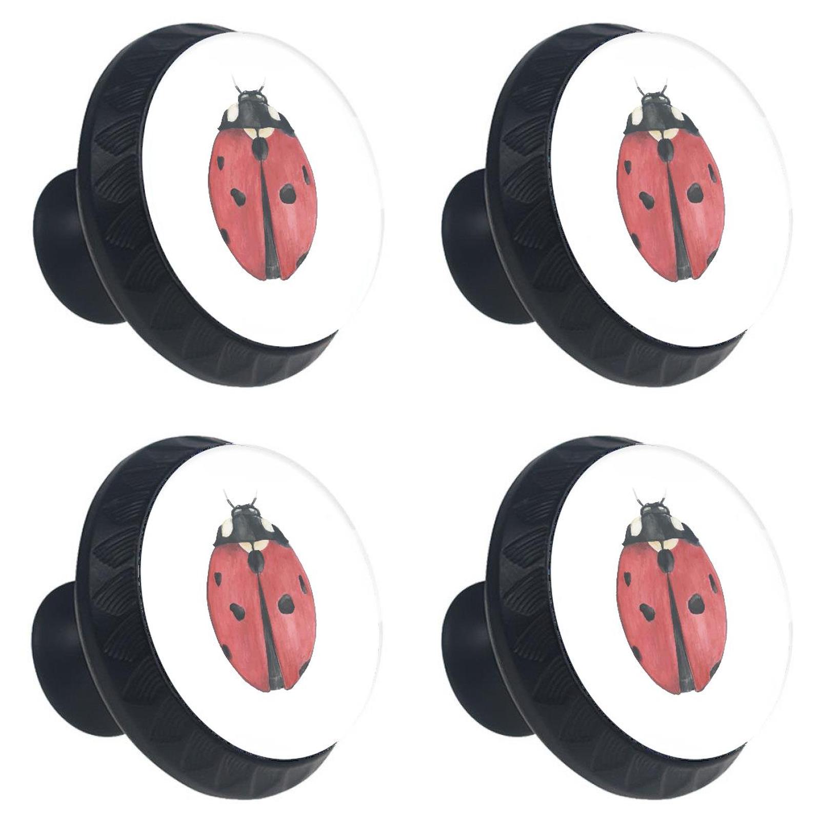 Ownta Hand Drawn Ladybug-01 Black Round Glass Drawer Handles Knobs ...
