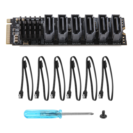 PCIE to SATA 6Gpbsx6-Port Expansion Card+SATA Cable M.2 MKEY PCI-E ...