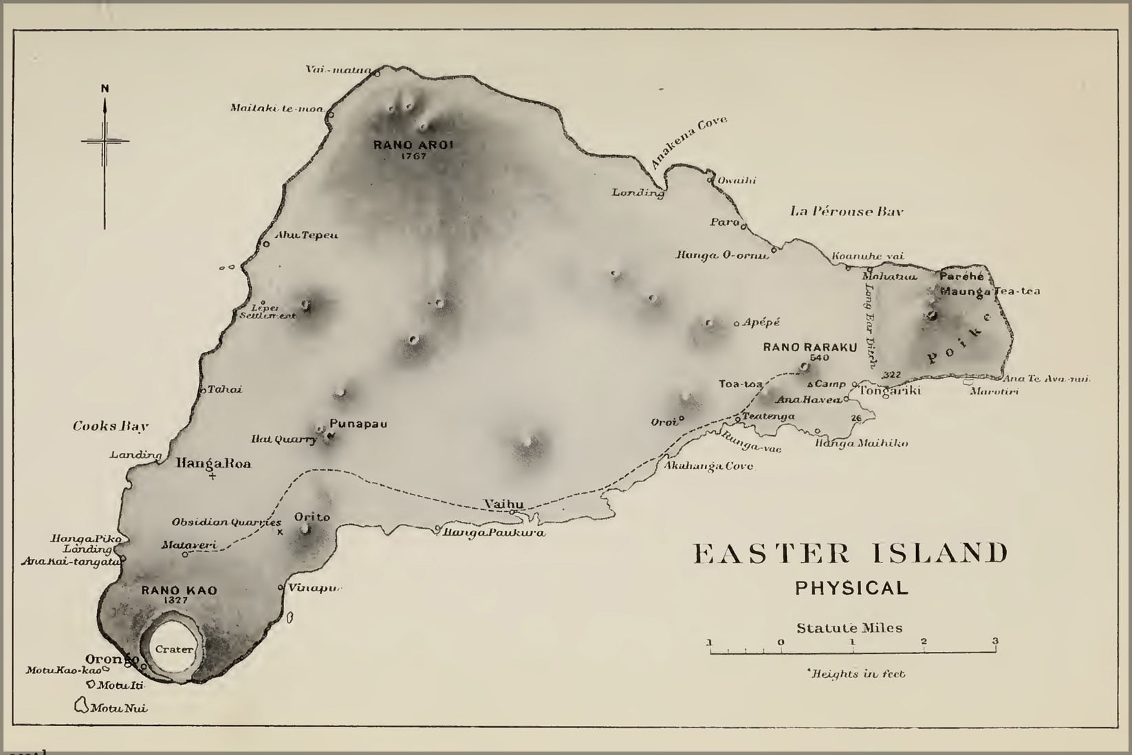 24"x36" Gallery Poster, Easter Island Physical map 1920 - Walmart.com