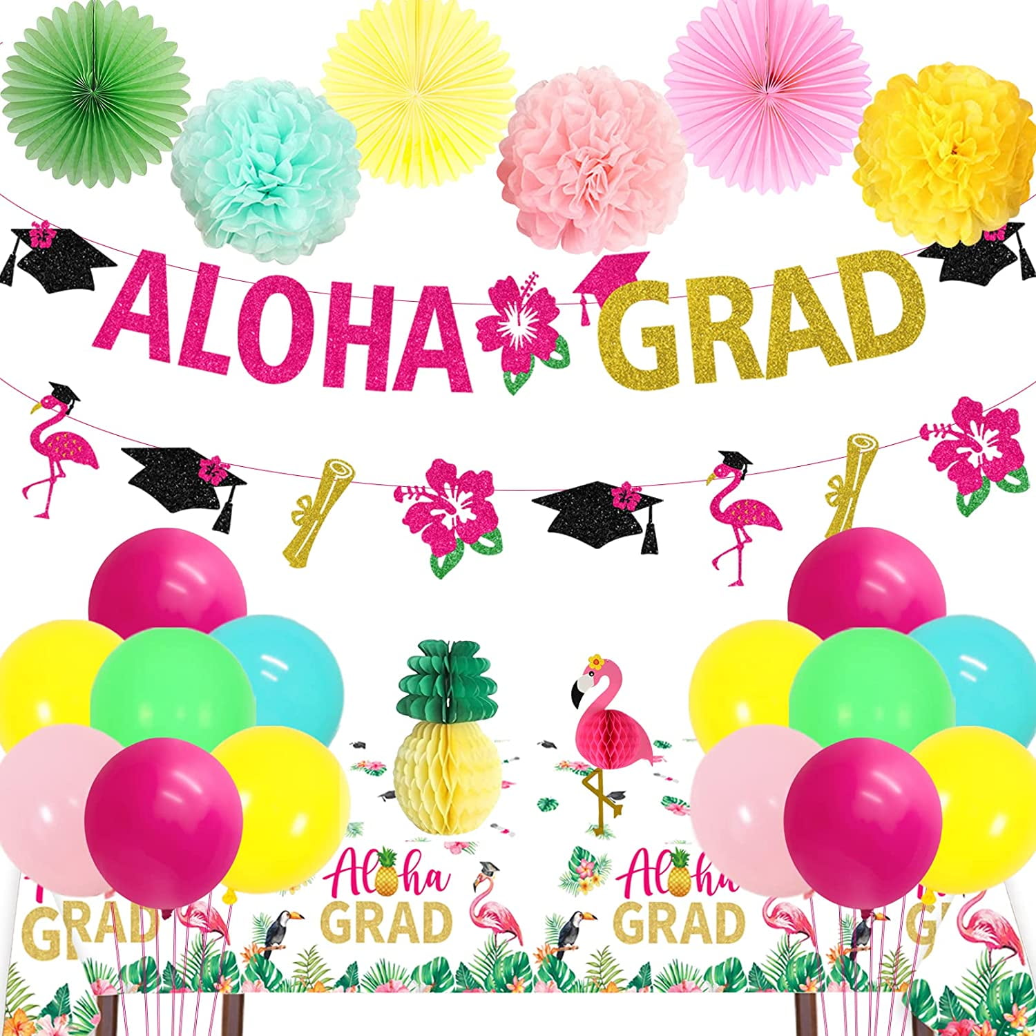 Tropical Graduation Decorations, Tropical Aloha Graduation Party Multi ...