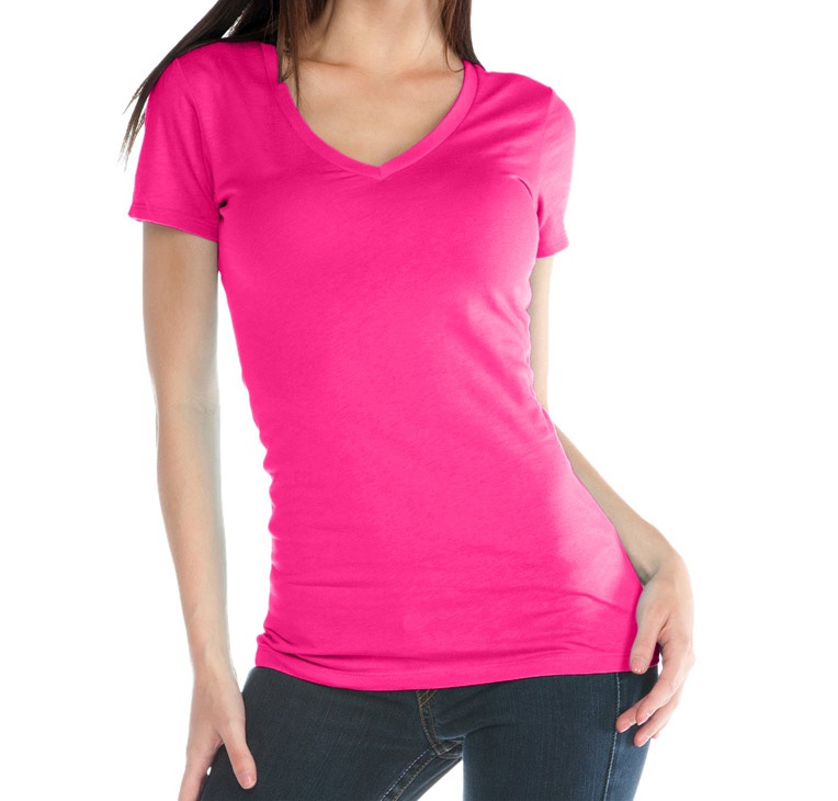 Kavio Ladies Junior Short Sleeve V Neck T-Shirt JJC0469 - Hot Pink ...