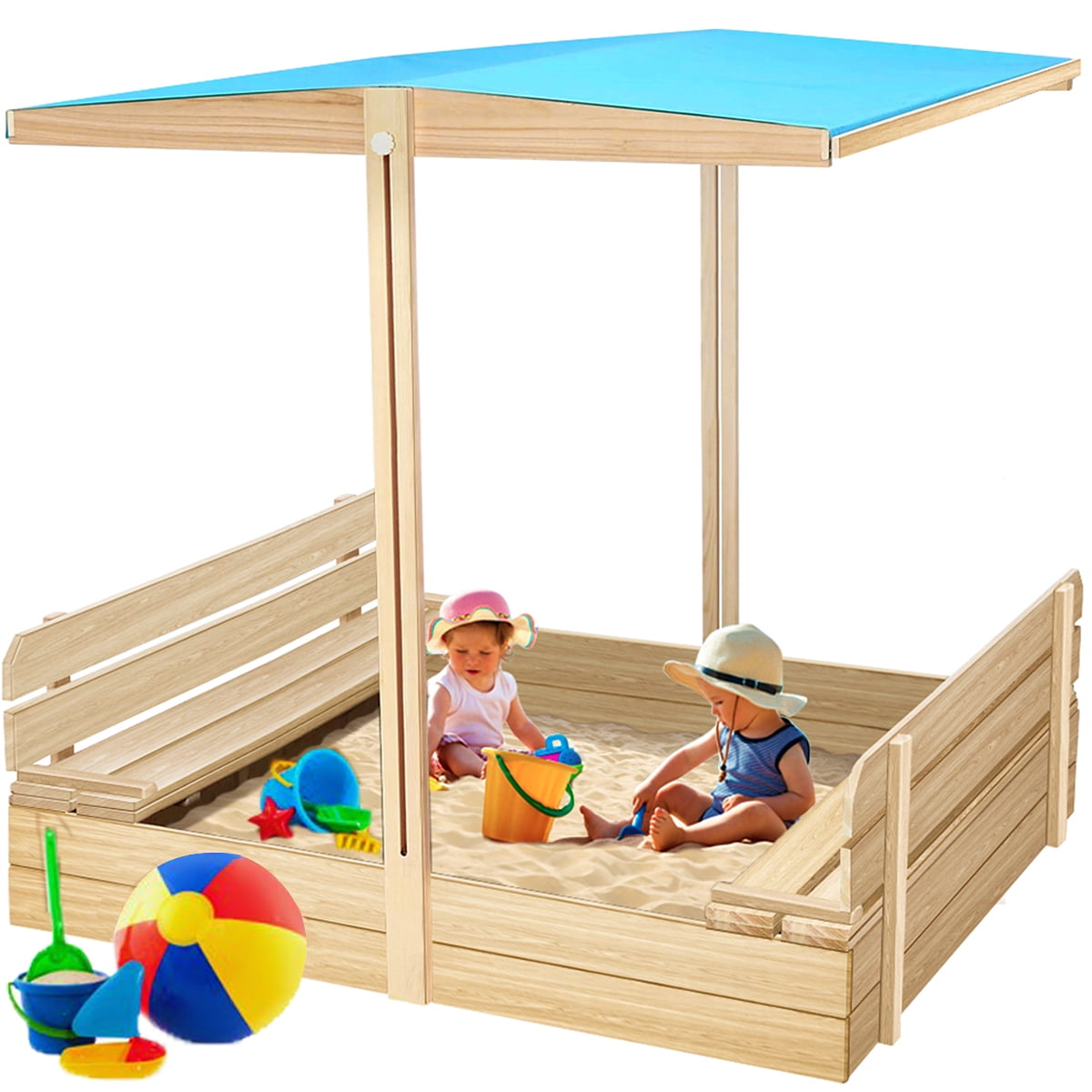 Large Wooden Outdoor Sandbox with Adjustable Cover Nepal | Ubuy