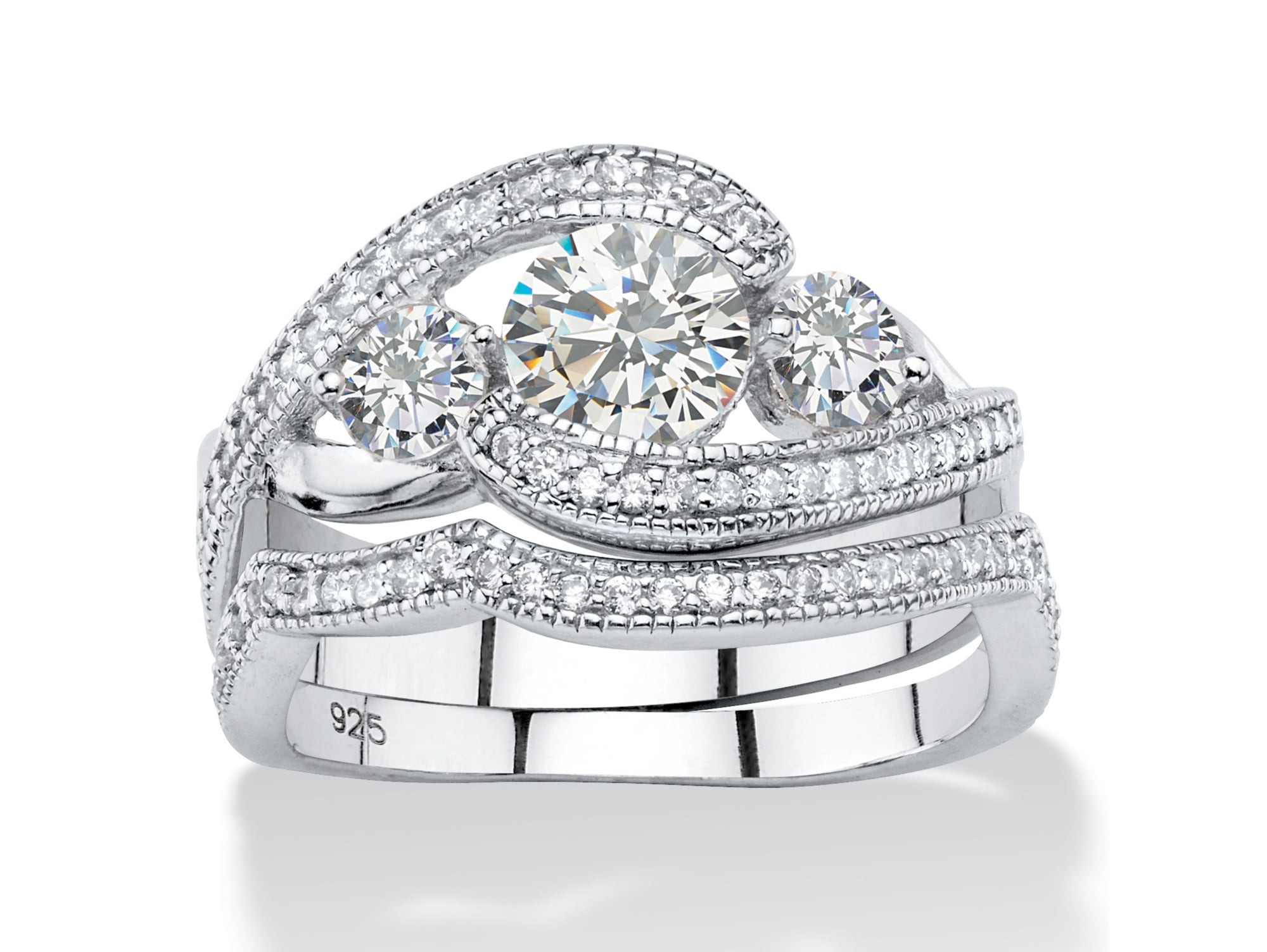 1.90 TCW Round Cubic Zirconia 2-Piece Bypass Bridal Ring Set in ...