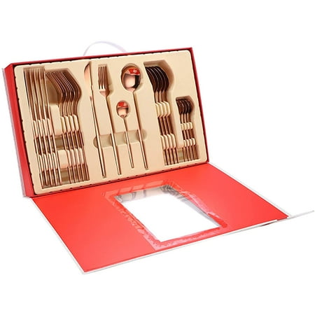 24 Piece Set with Serving Gift Box Utensils Stainless Steel Flatware ...