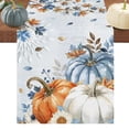 Autumn Orange Blue Pumpkin Floral Table Runner 13x70in Non-Slip Cotton ...