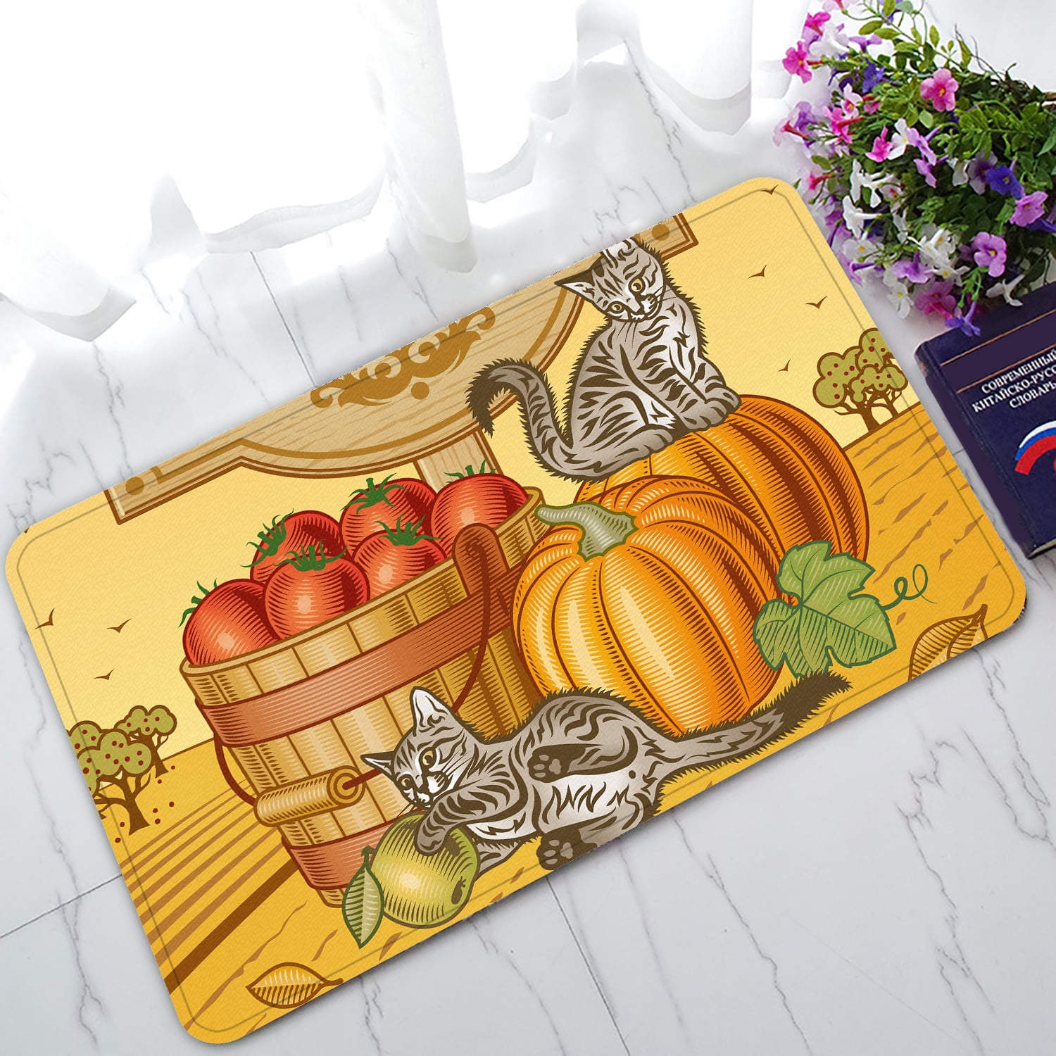 YKCG Thanksgiving Cat Harvest Festival Doormat Indoor/Outdoor/Bathroom ...