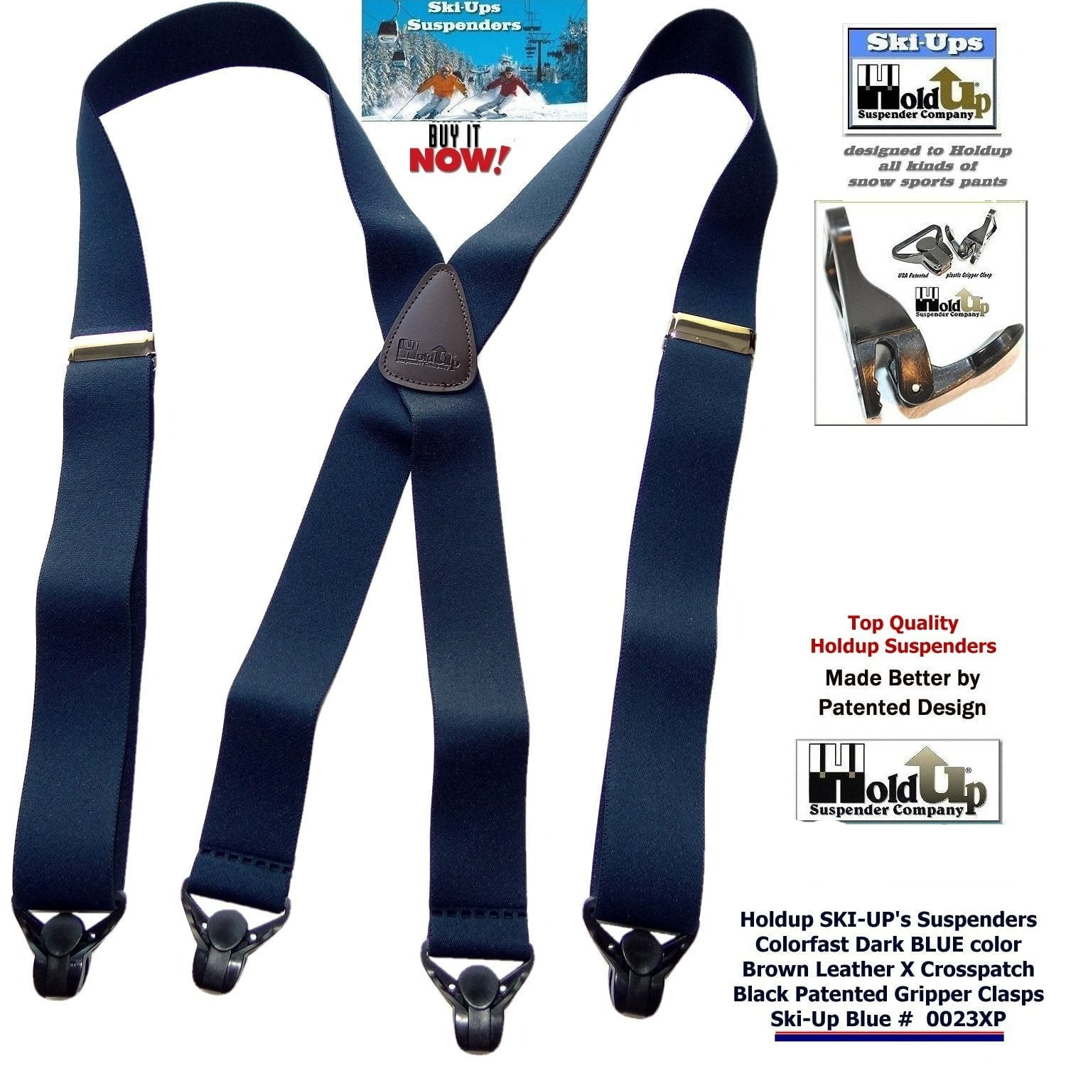 Dark Blue Holdup Brand Snow Ski X-back Suspenders with USA Patented ...