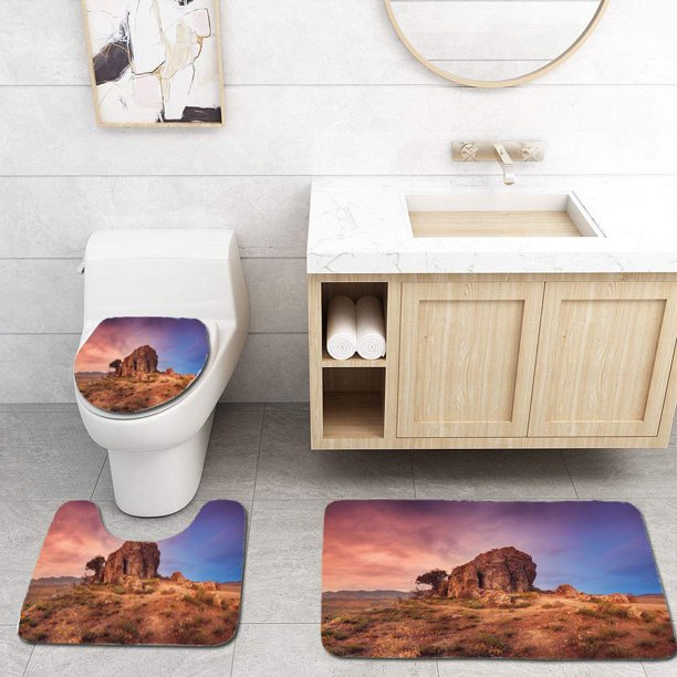 XDDJA Tree Growing from Rock in Desert at Sunset 3 Piece Bathroom Rugs ...