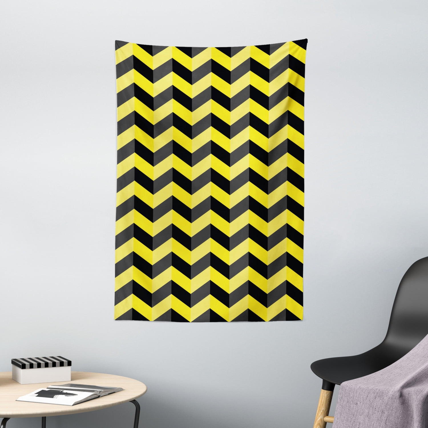Yellow Chevron Tapestry, Black and Yellow Chevron Pattern Danger Hazard ...