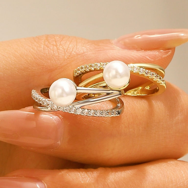 Unique rings For Women Vintage Pearl Silver Gold Ring Pearl Ring Female Personality Temperament Diamond Set Open Design Index Finger Ring