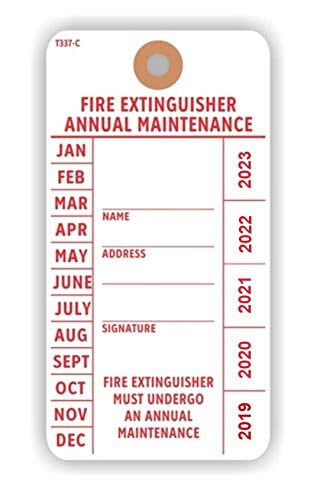 FIRE Extinguisher Annual Maintenance Tag, 5.75" x 3", Red on White 13 ...