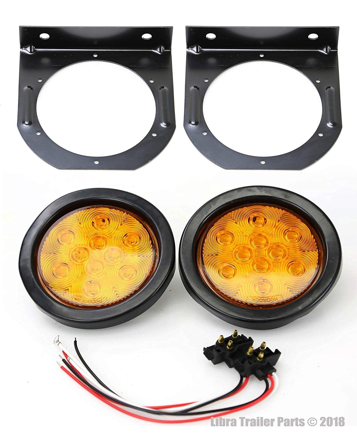 (2) Amber 4" Round LED Truck Trailer Brake Stop Turn Tail Light ...