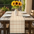 Beige Grid Gingham Dining Table Runner, Abstract Modern Minimalist Red ...