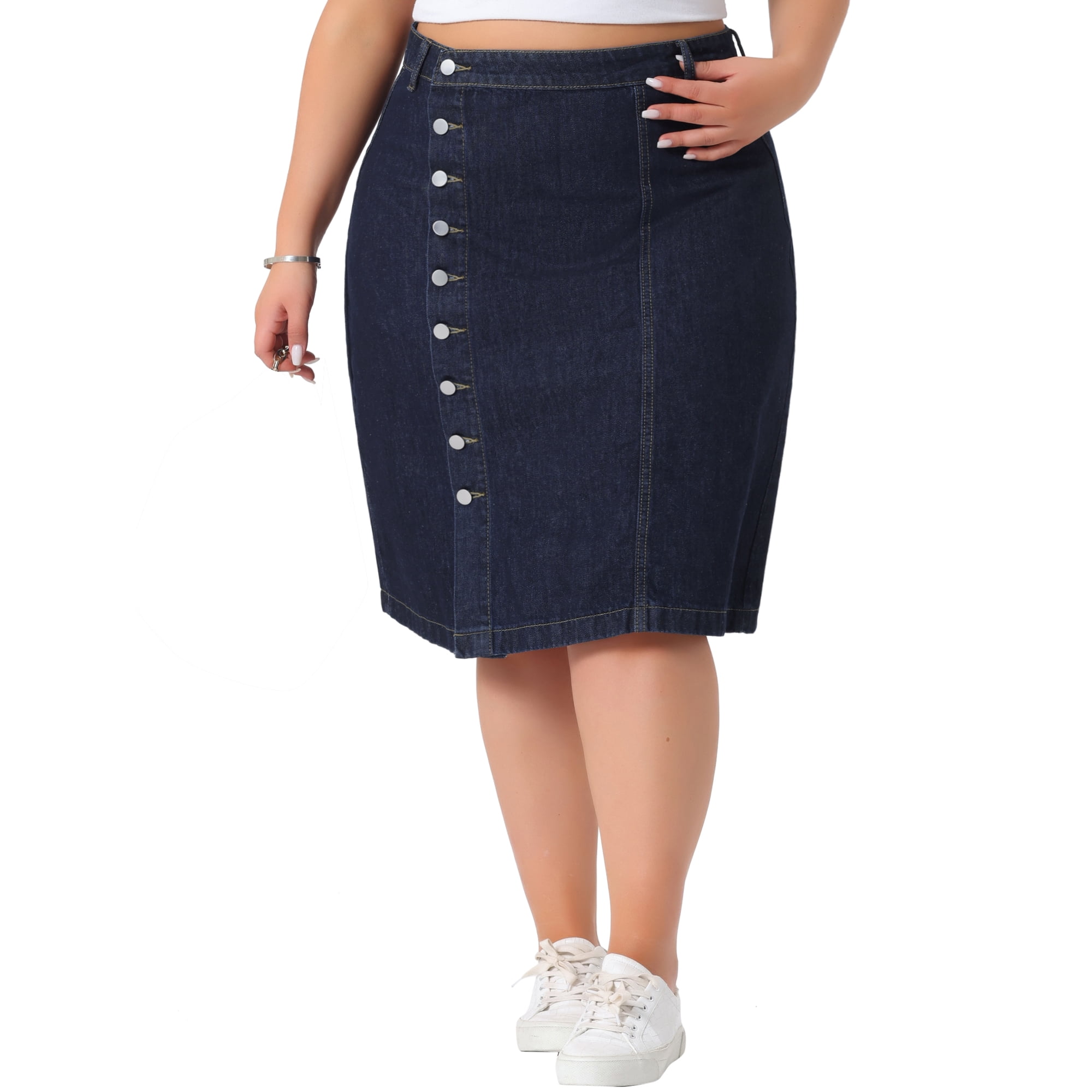 Click here for Grace & Grandeur Womens Plus Size Denim Skirt High... prices