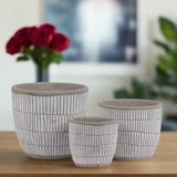 Ceramic Round Pot with Banded Rim Top and Bottom, Embossed Lattice ...