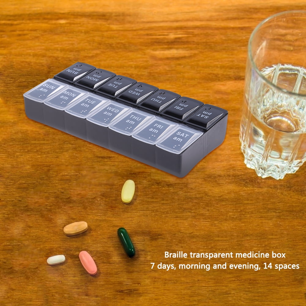 Organizador de medicina Braille portátil 14 divisores caja de medicina ...