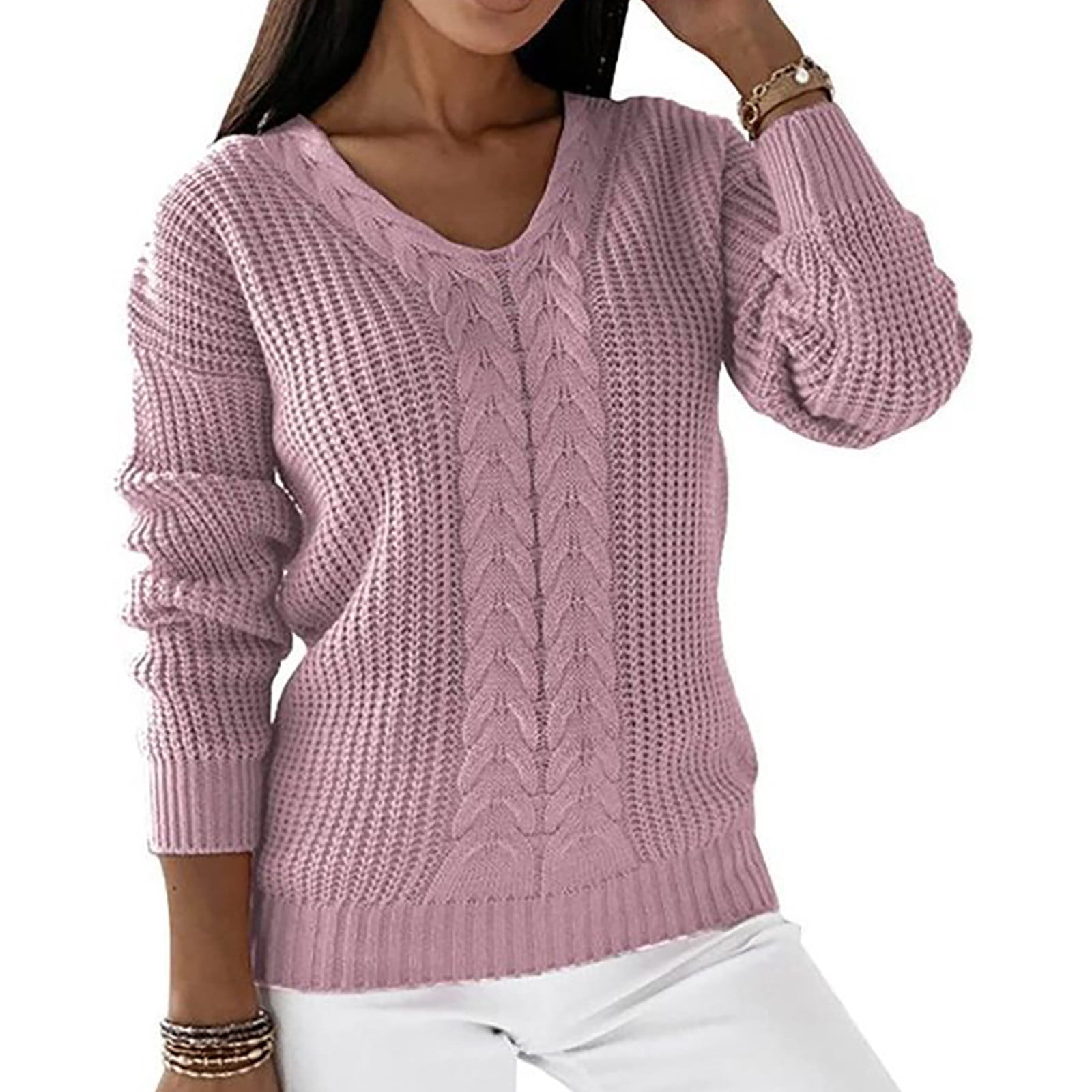 Click here for Hoksml Womens V-Neck Knit Pullover  Solid Color Lo... prices