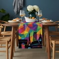Abstract Cotton Linen Table Runner Colorful Patchwork Geometric Modern ...
