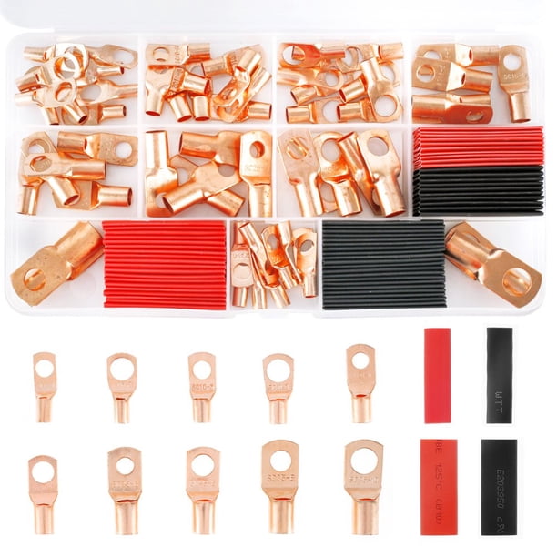 POINTERTECK 120Pcs Copper Wire Lugs With 60 Heat Shrink Set 10 Type ...