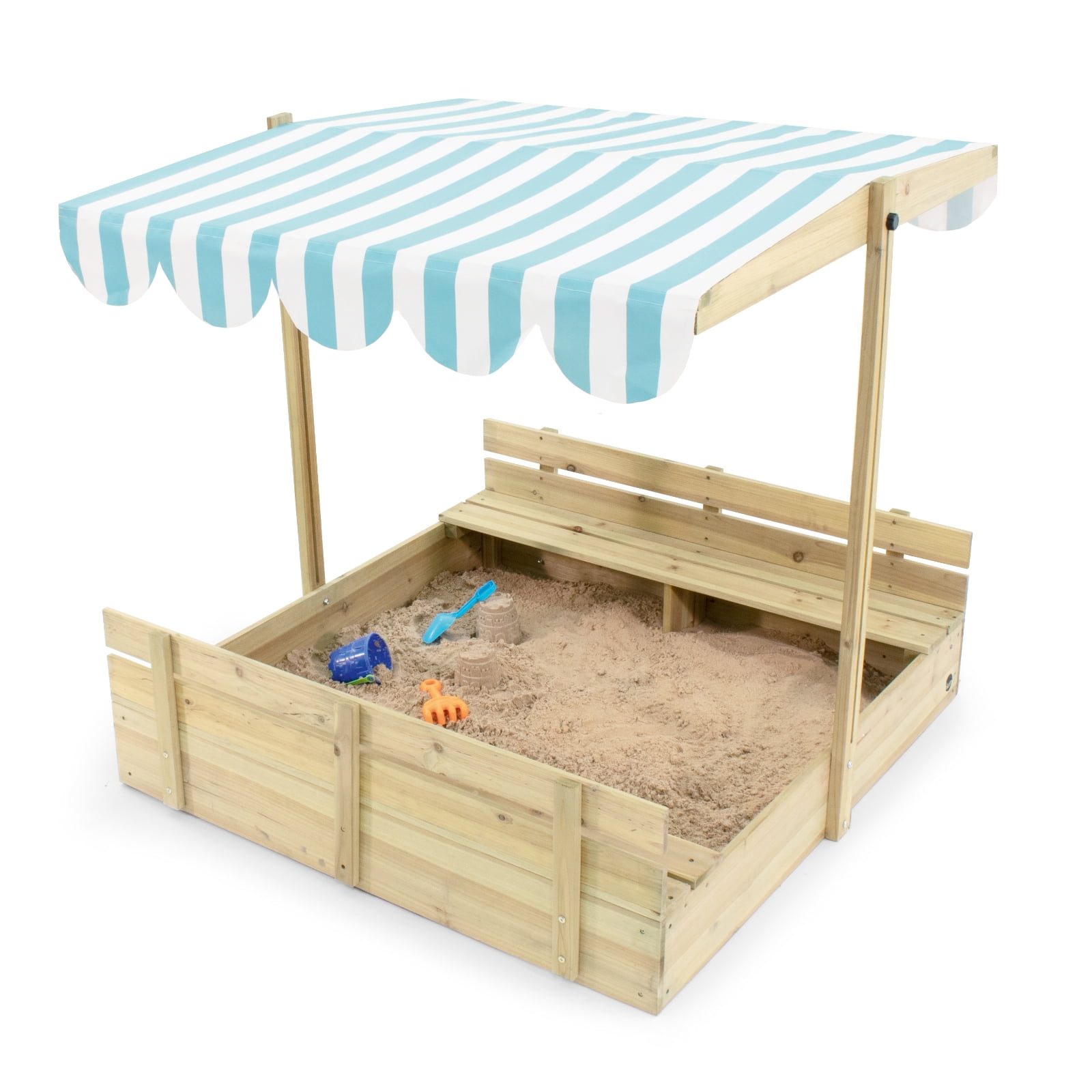 Click here for Plum Wooden Sandpit With Canopy - Natural prices