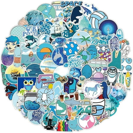 100 Blue Sticker Pack, Cute Blue Stickers Waterproof 100% Vinyl ...