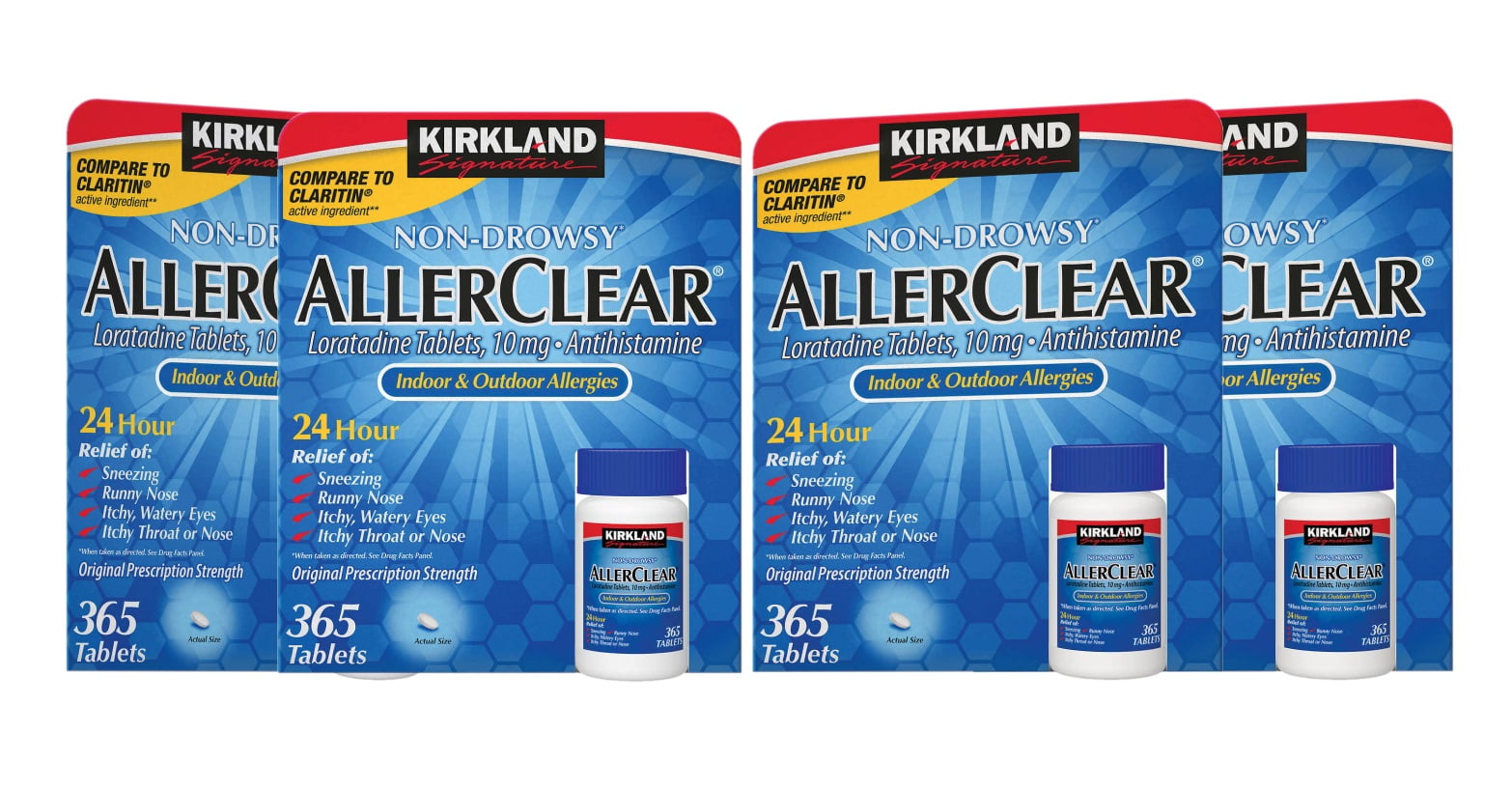 4 Pack | Kirkland Signature Non-Drowsy AllerClear Antihistamine 10mg ...