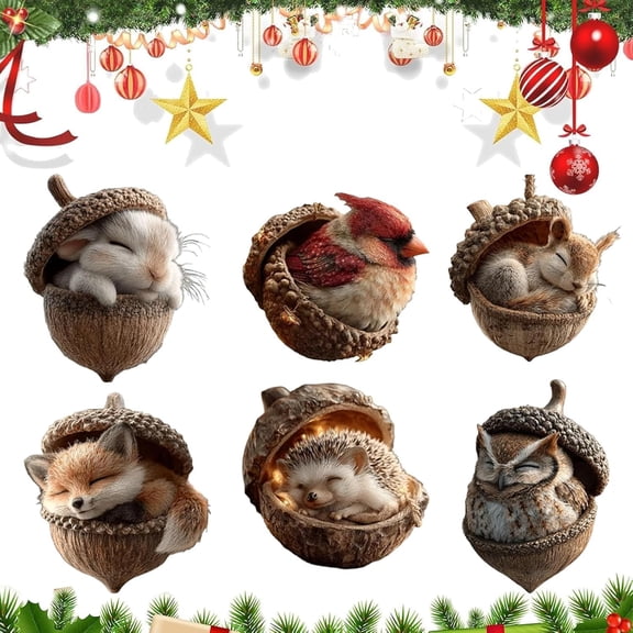 Forest Animal Acorn Ornaments 2D,Christmas Woodland Acorn Ornaments ...
