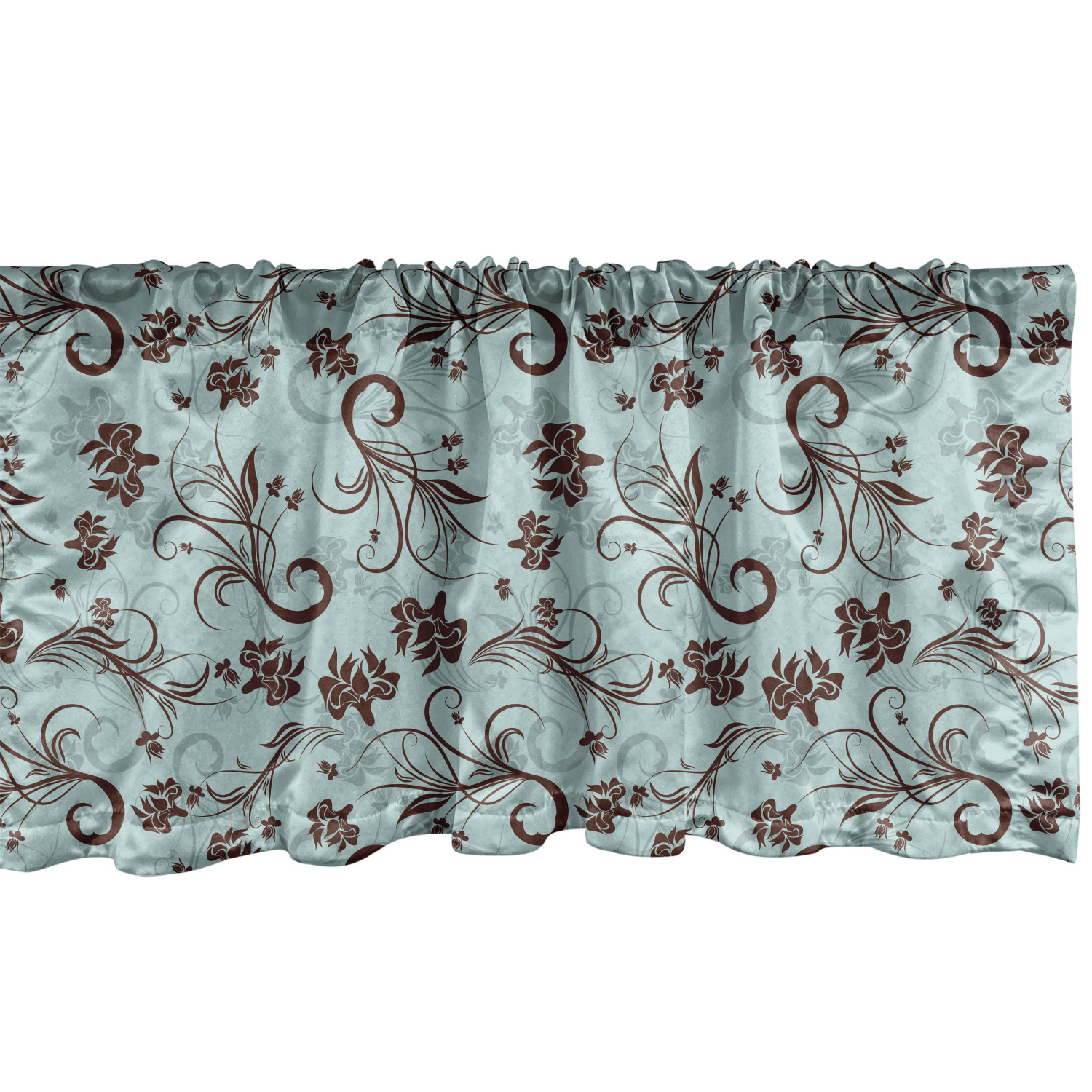 Floral Window Valance Pack of 2, Rhythmic Curlicue Flowers Leaves ...