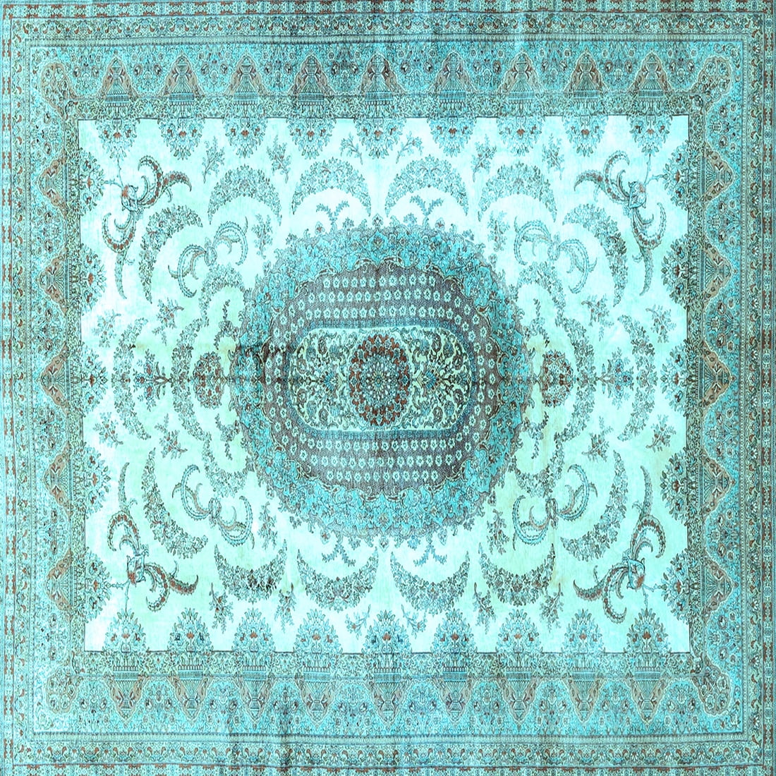Ahgly Company Indoor Square Medallion Light Blue Traditional Area Rugs ...