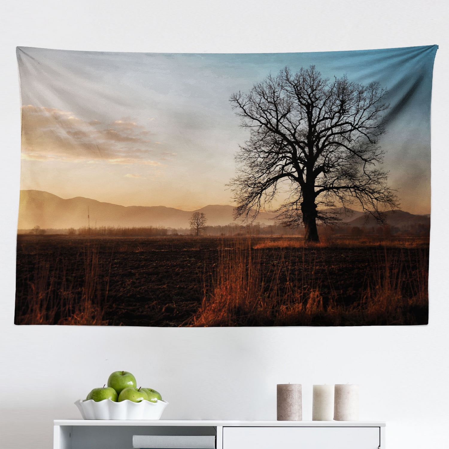 Tree Tapestry, Oak Tree at Sunset Snowy Field Wintertime Nature ...