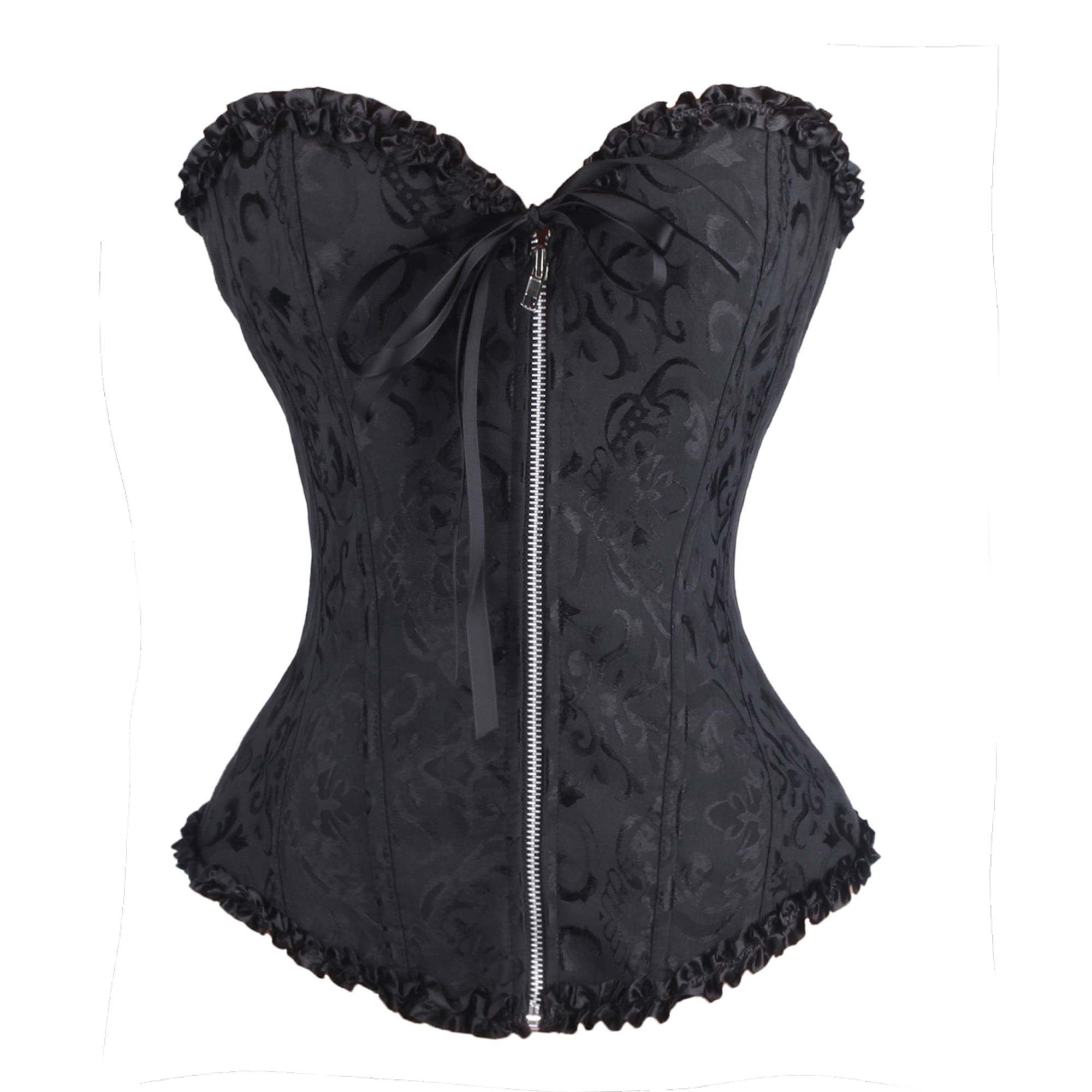 SAYFUT Women's Vintage Jacquard With Pattern Lace Boned Overbust Corset ...