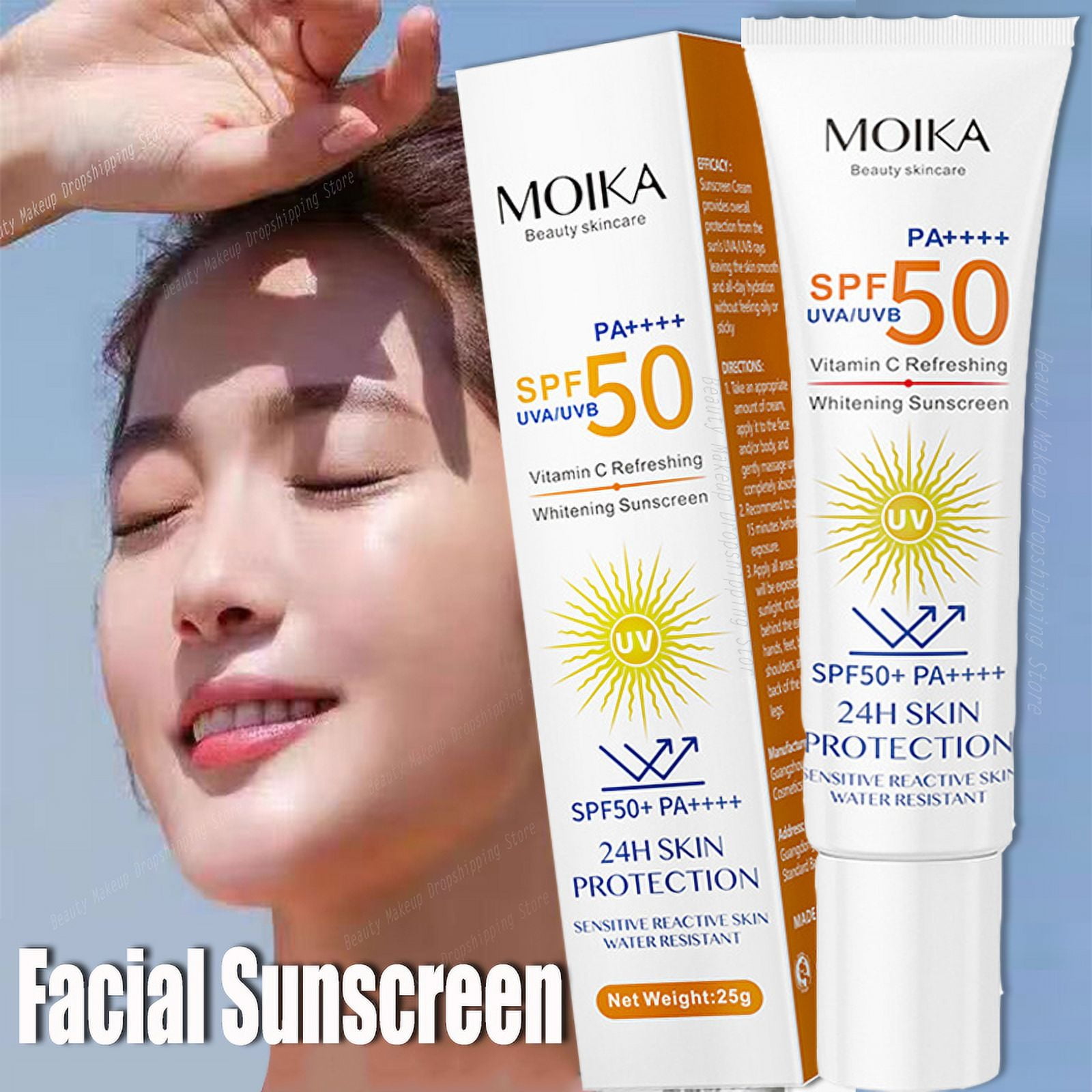 Protector solar refrescante con vitamina C SPF 50+, blanqueamiento orgánico, aislamiento de ...