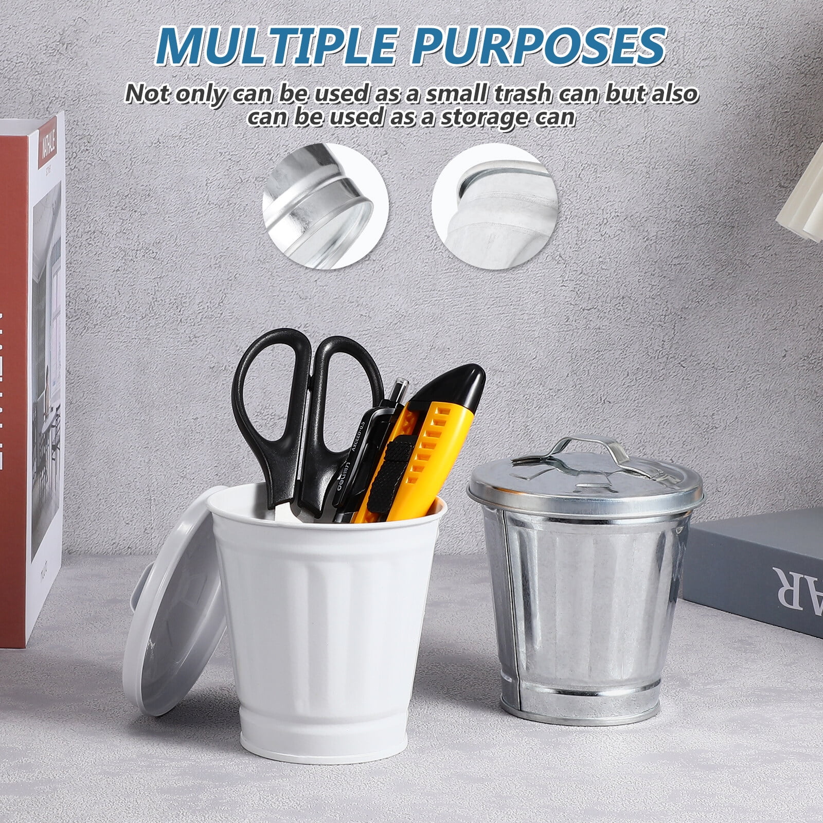 2 Pcs Desktop Garbage Bins Small Trash Cans Iron Garbage Cans Tiny ...