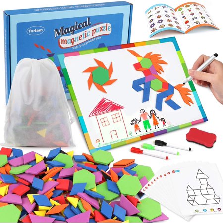 190 Pcs Magnetic Pattern Blocks Set Geometric Manipulative Shape Puzzle Magnetic Shape Blocks ...