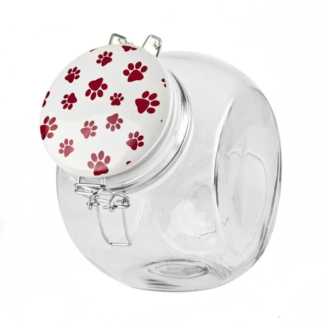blue harbor 33168 76 oz slant jar with ceramic red & white paw lid ...