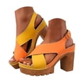 Ladies' Non‑slip Lug Sole Chunky Heel Sandals, Color Block Faux Leather ...