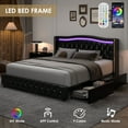 Homfa King Size LED Bed Frame with 4 Storage Drawers, PU Leather ...