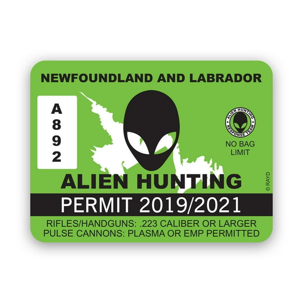 Newfoundland and Labrador Alien Hunting Permit Sticker Decal - Self ...