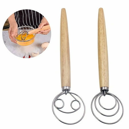 Stainless Steel Egg Beater Dough Mixer Cooking Tool Wooden Handle Spool ...